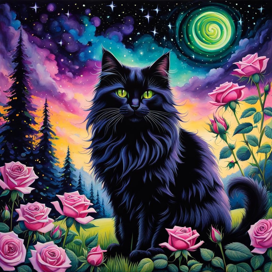 Whimsigoth Black Cat Art Print – Cottagecore Fantasy (digital Download ...