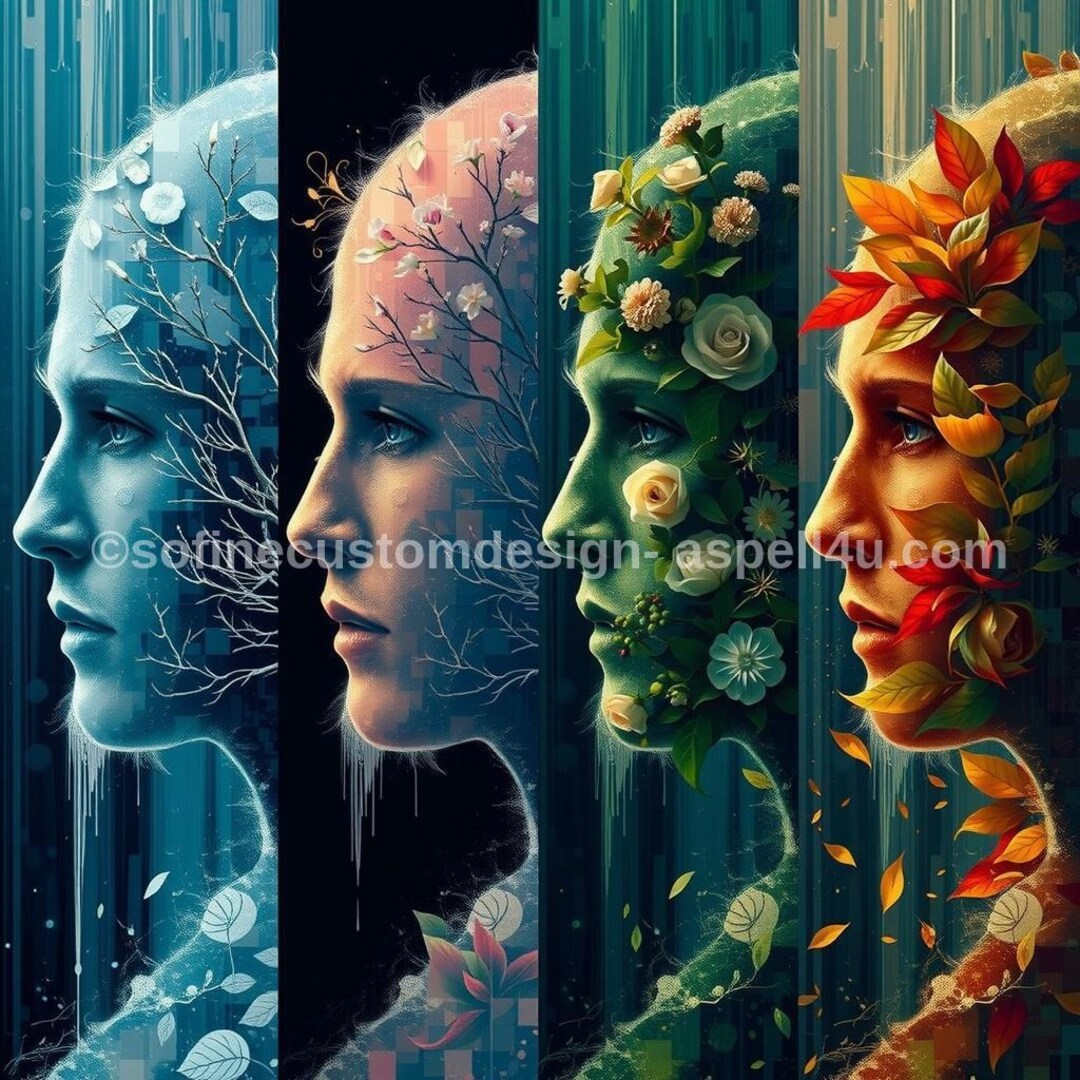 Four Elemental Faces of Nature AI Created One of a Kind Digital ...