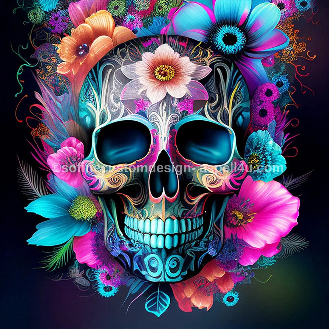 Sugar Skull Day of the Dead - Digital Download, AI Assisted Art for DIY ...