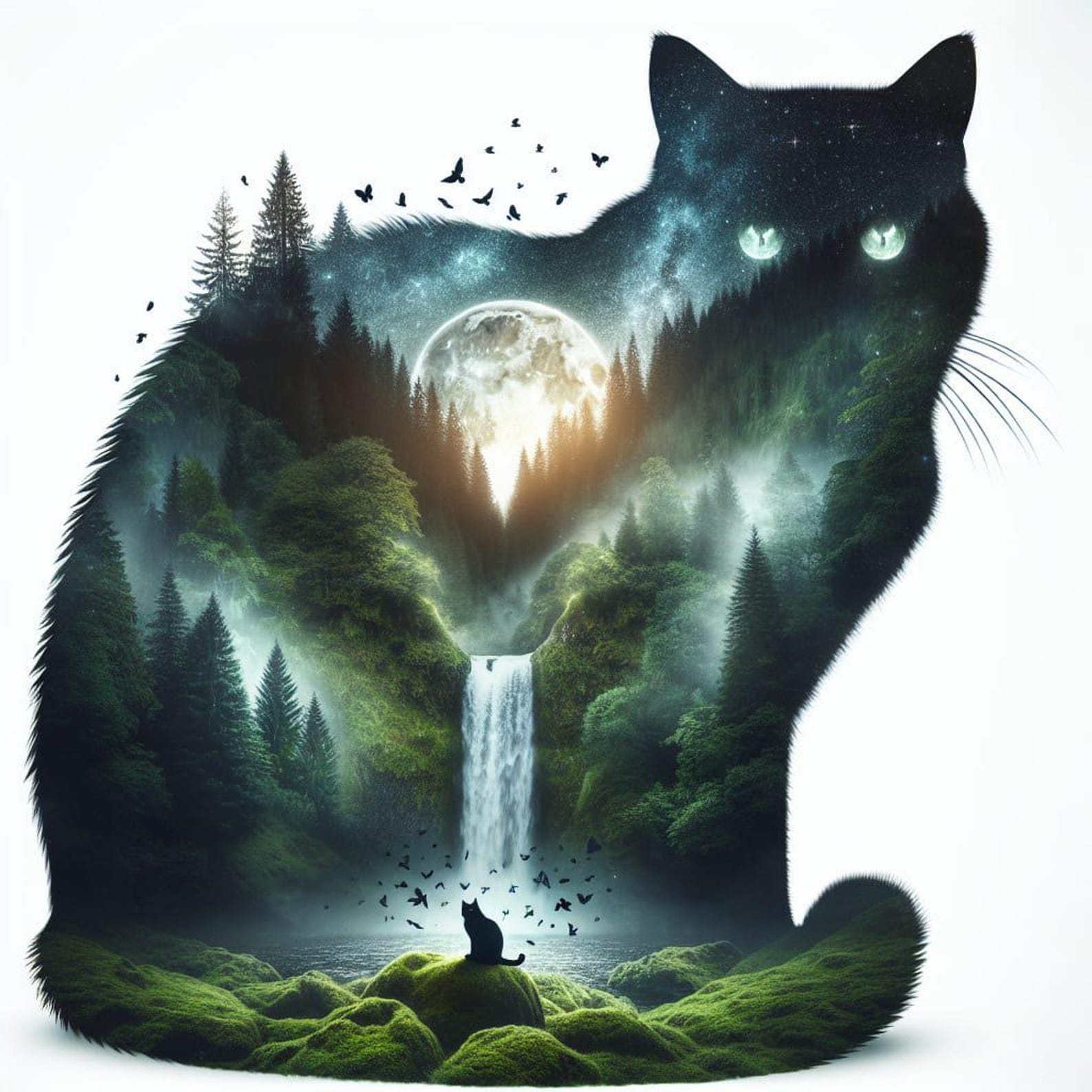 Skull Cutaway Black Cat Waterfall Coven Wicca Art - AI Created ...