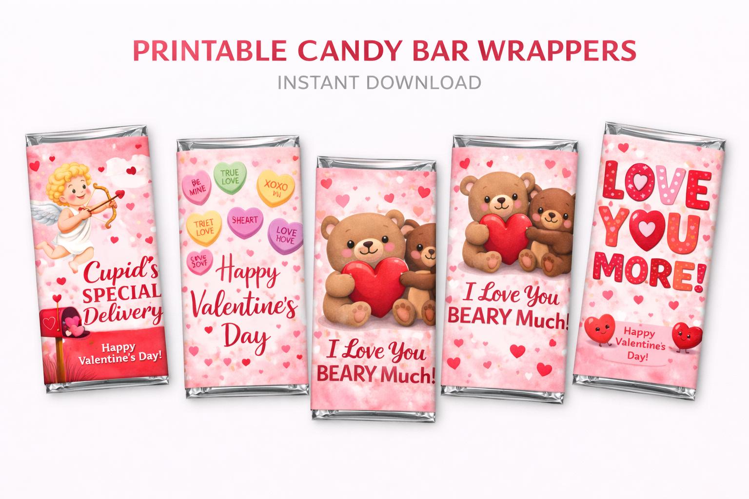 Printable Valentine Candy Bar Wrappers Set of 5 Resizable PNG Candy Bar ...