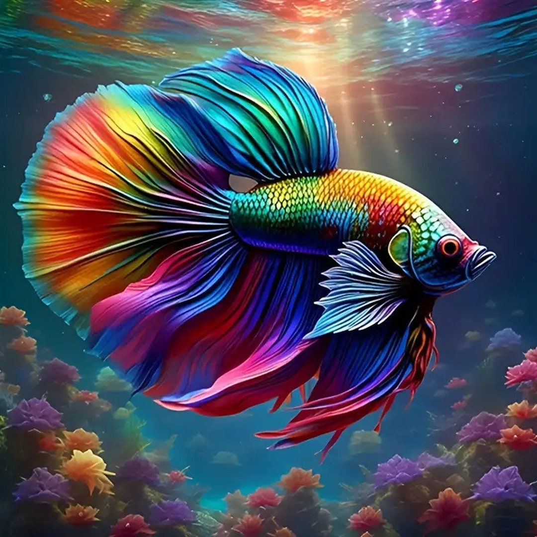Rainbow Beta Fighting Fish - Hand Crafted One of A Kind - Digital ...