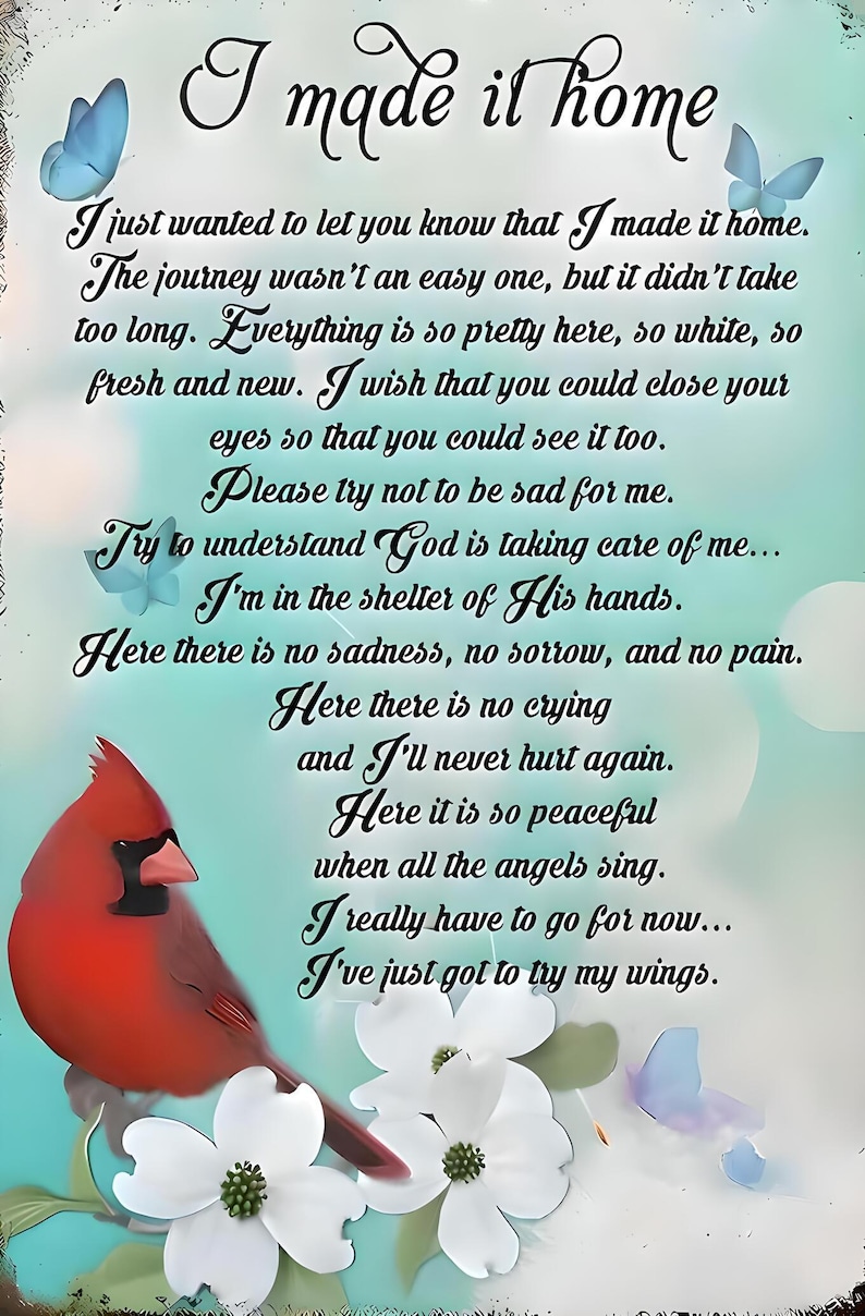Sympathy Poem Art Print - Cardinal, Butterfly Memorial Gift (digital ...