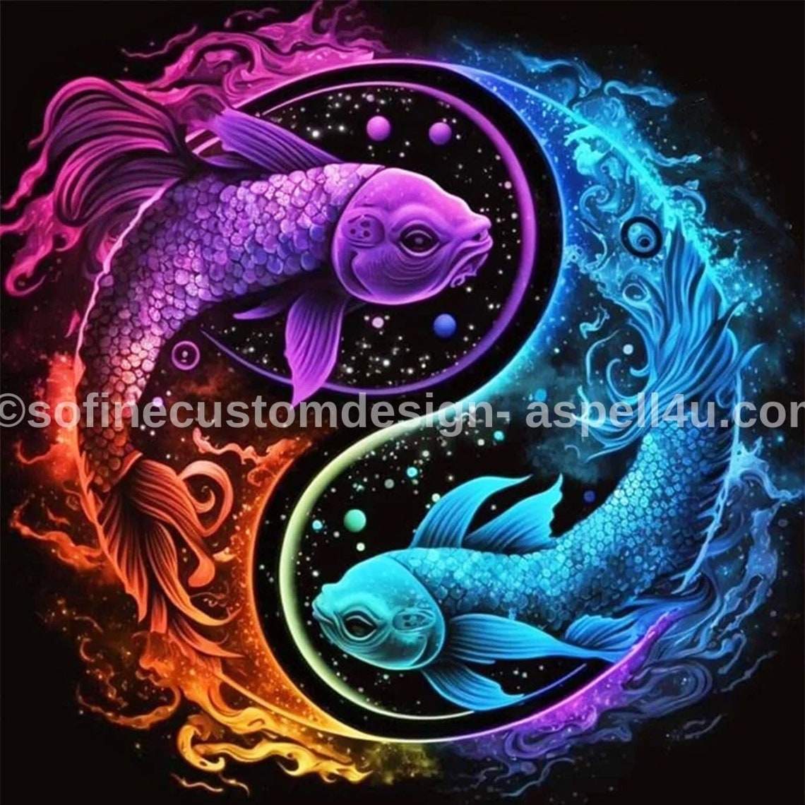 Ying Yang Taiji Double Fish - Digital Download, AI Assisted Art for DIY ...