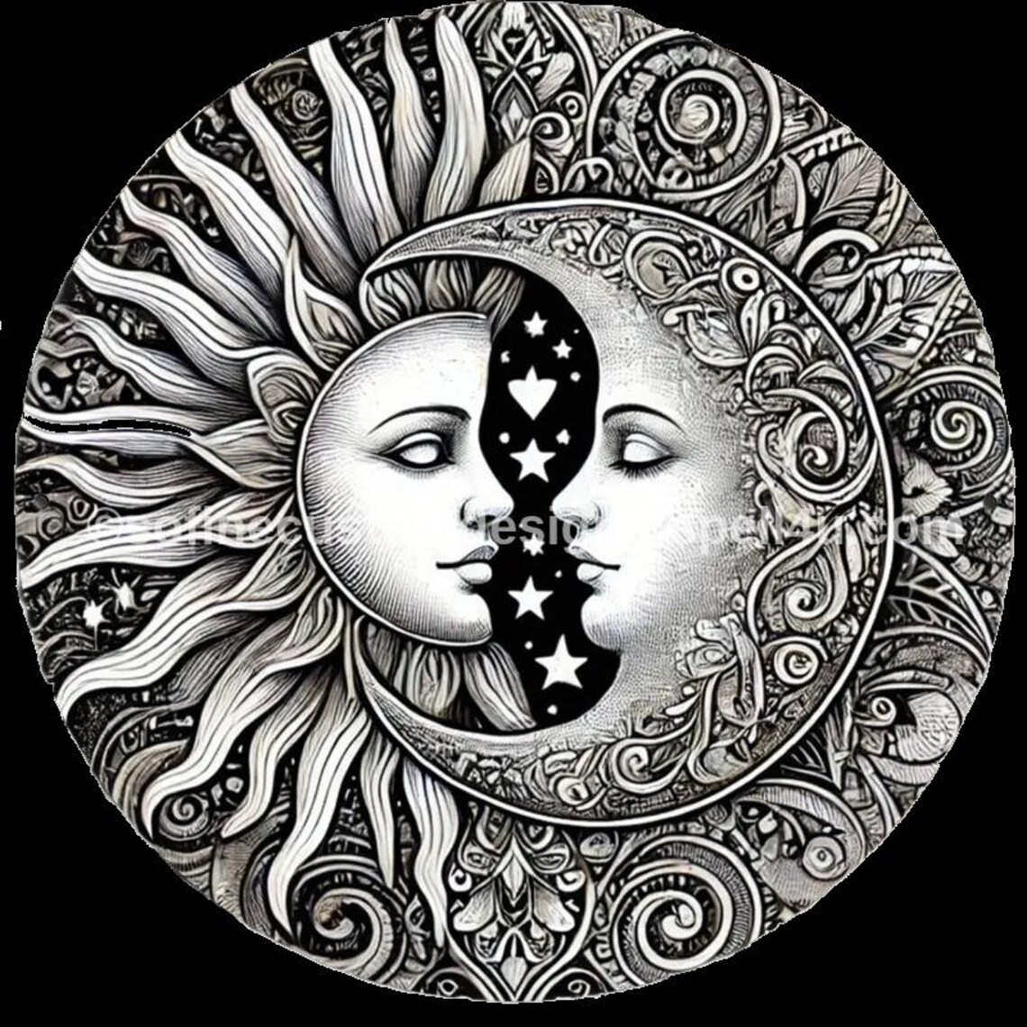 Sun Moon and Stars Printable AI Created One of a Kind Transparent ...
