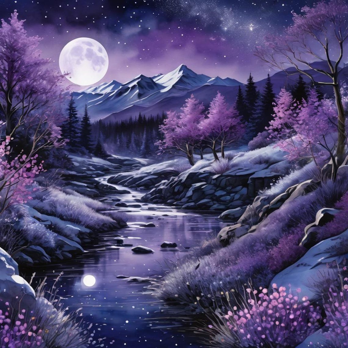 Purple River Fantasy Art - AI Created One of a Kind Digital Download ...