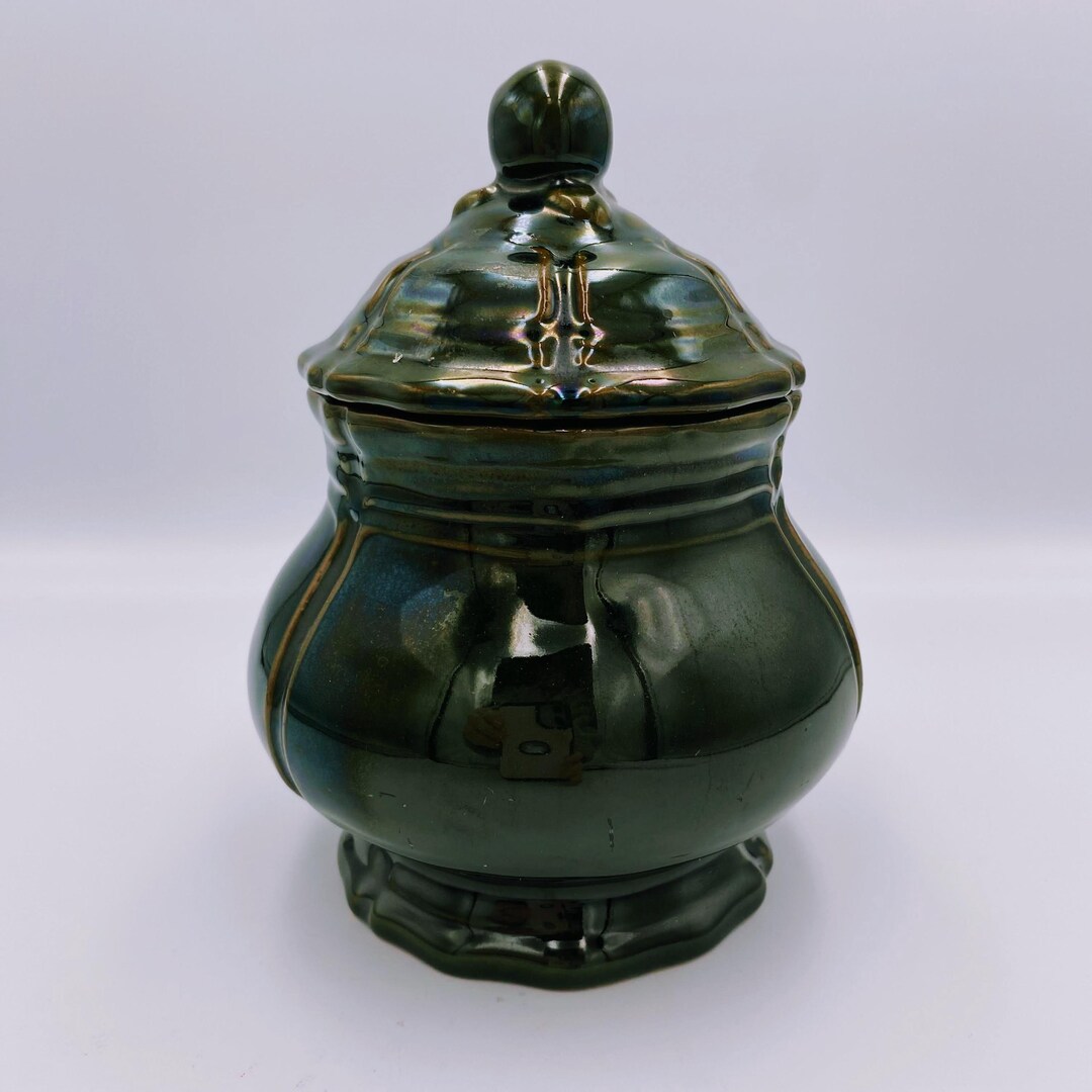1920s Early Century Pottery Henriot Quimper Knob Lid Jar, Green With ...