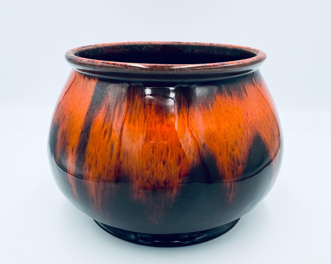 Vintage Canadiana Pottery Vase, Red Orange to Black Glaze, Studio ...