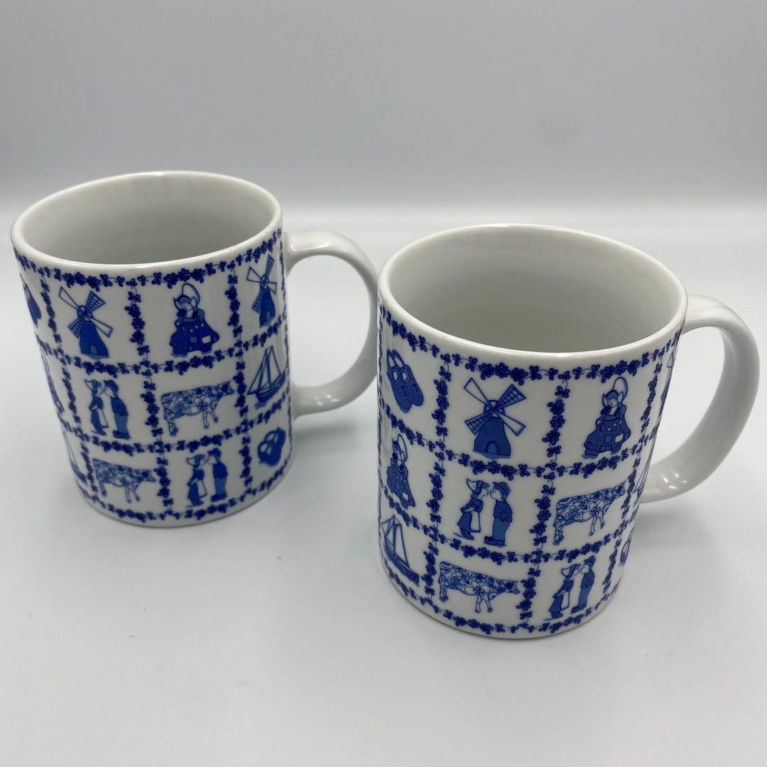 Blue Ceramic Coffee Mugs Delft Style Souvenir Set of 2 Collectible - Etsy