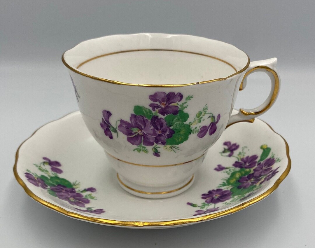 Colclough Bone China Tea Cup and Saucer Set Beautiful Floral, Purple ...