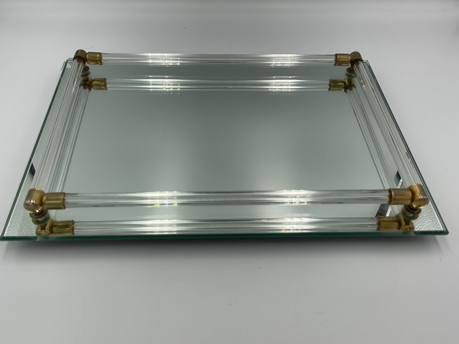 Vintage Mirrored Glass Glass Rod Vanity Tray Perfume/vanity Organizer ...