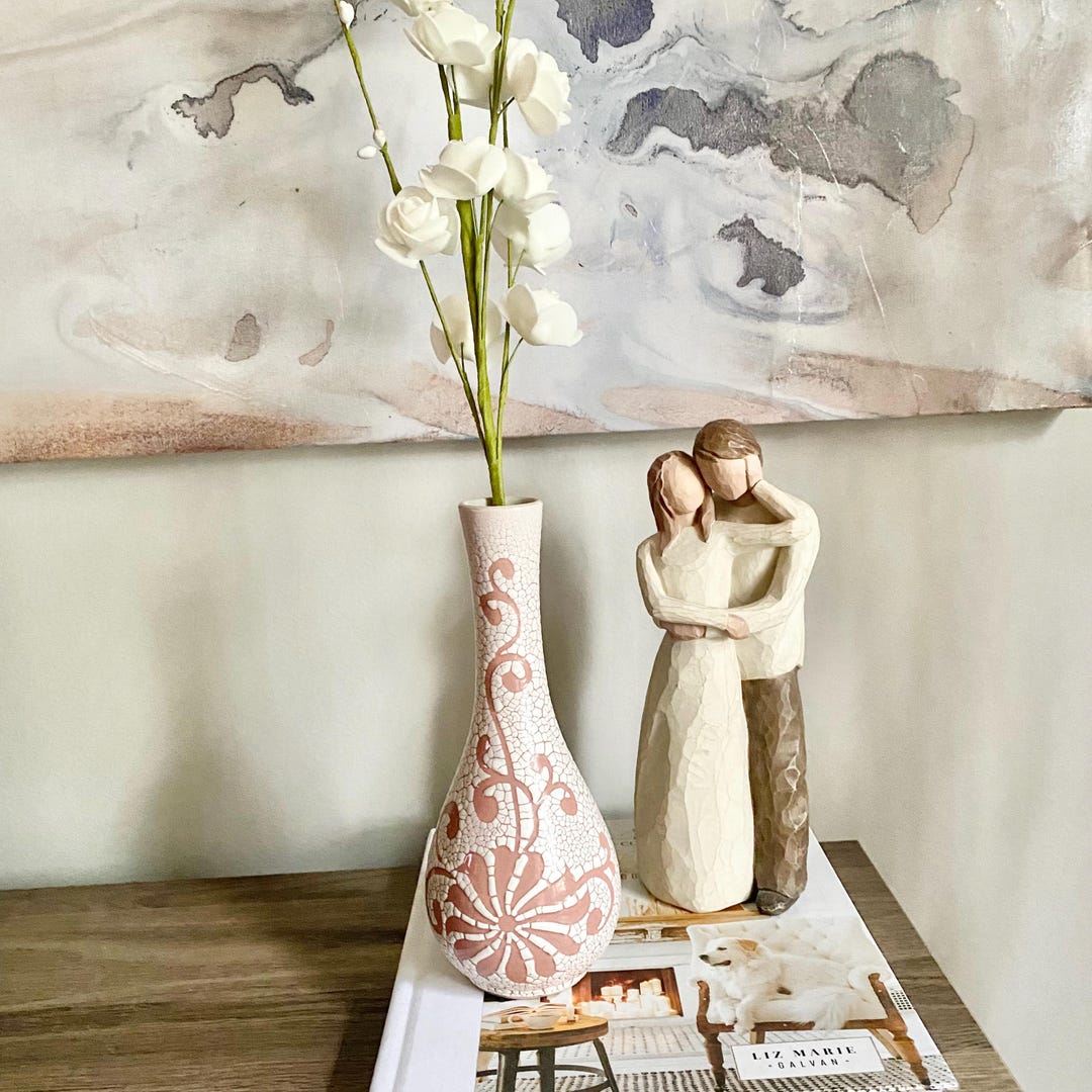 Vintage 1950s Marzi Remy Pottery Vase, West Germany, Pink White Raised ...