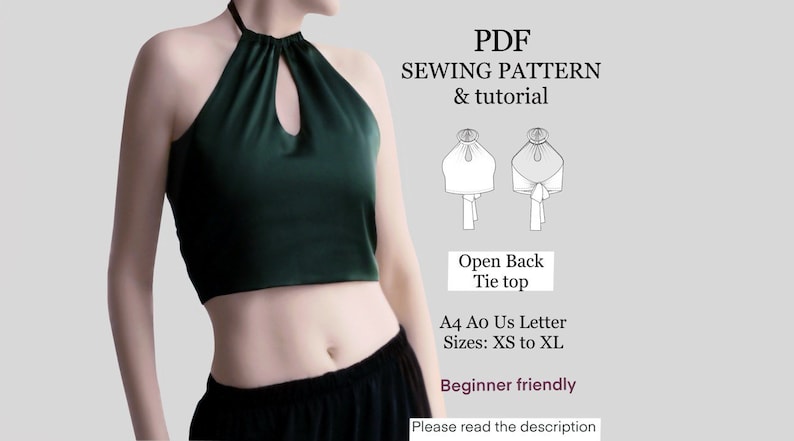Open Back Halter Top Sewing Pattern | XS-XL (PDF Pattern) - Etsy