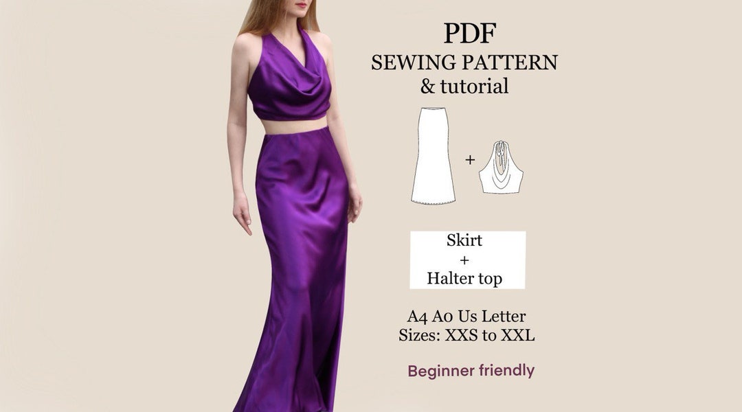 Draped Front Open Back Halter Top Easy Pdf Sewing Pattern , Women Long ...