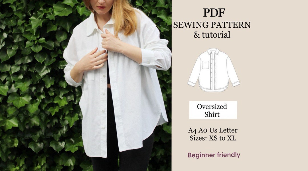 Oversized Shirt PDF Sewing Pattern for Women,women Relaxed Fit,easy ...