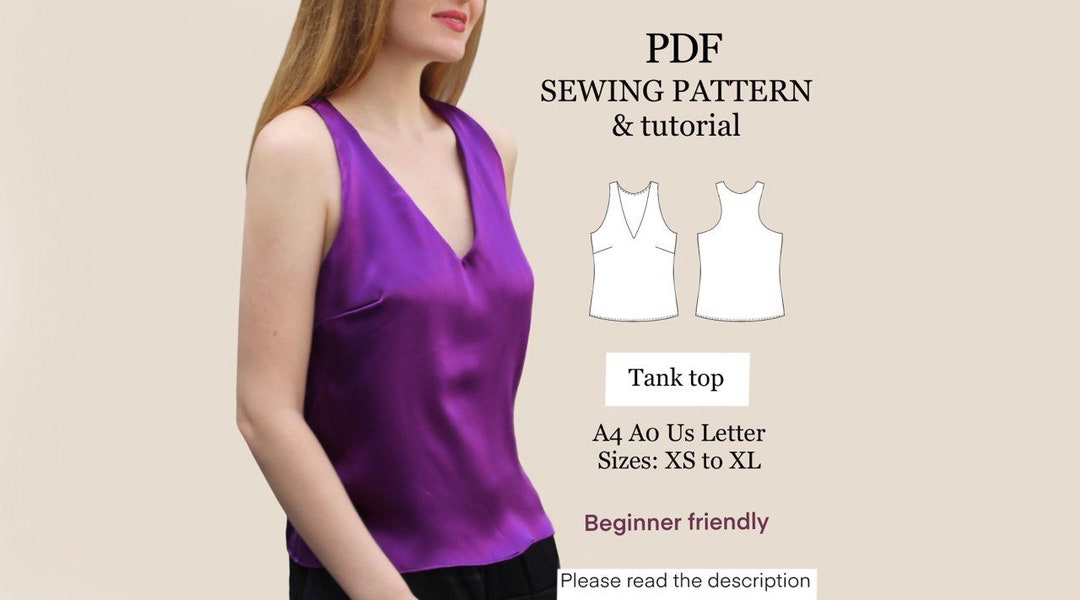 Simple Tank Silk Top PDF Sewing Pattern , Sleevles Top , Instant ...