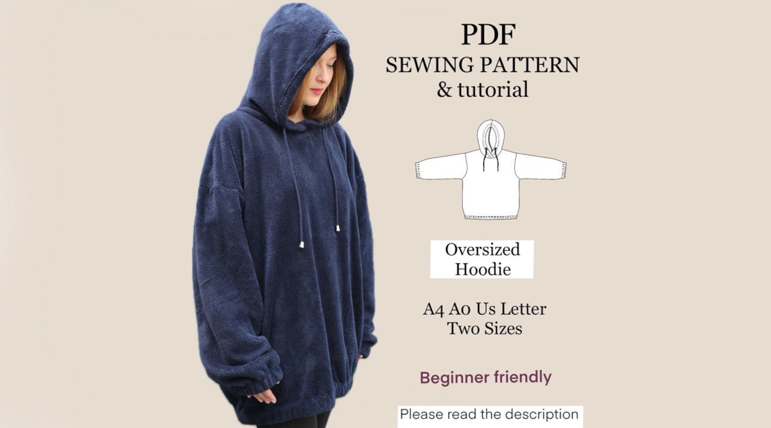 Oversized Dudi Hoodie PDF Sewing Pattern , Oversized Sweatshirt Pattern ...