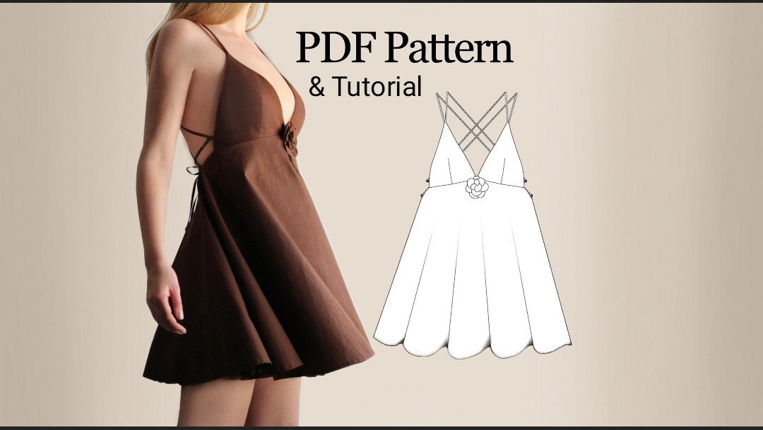 Backless Flower Dress PDF Sewing Pattern Summer Backless Women Dress XS ...