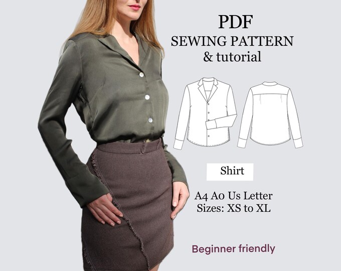 Dia Shirt - Digital PDF Sewing Pattern A4/a0/usletter Shirt Button up ...