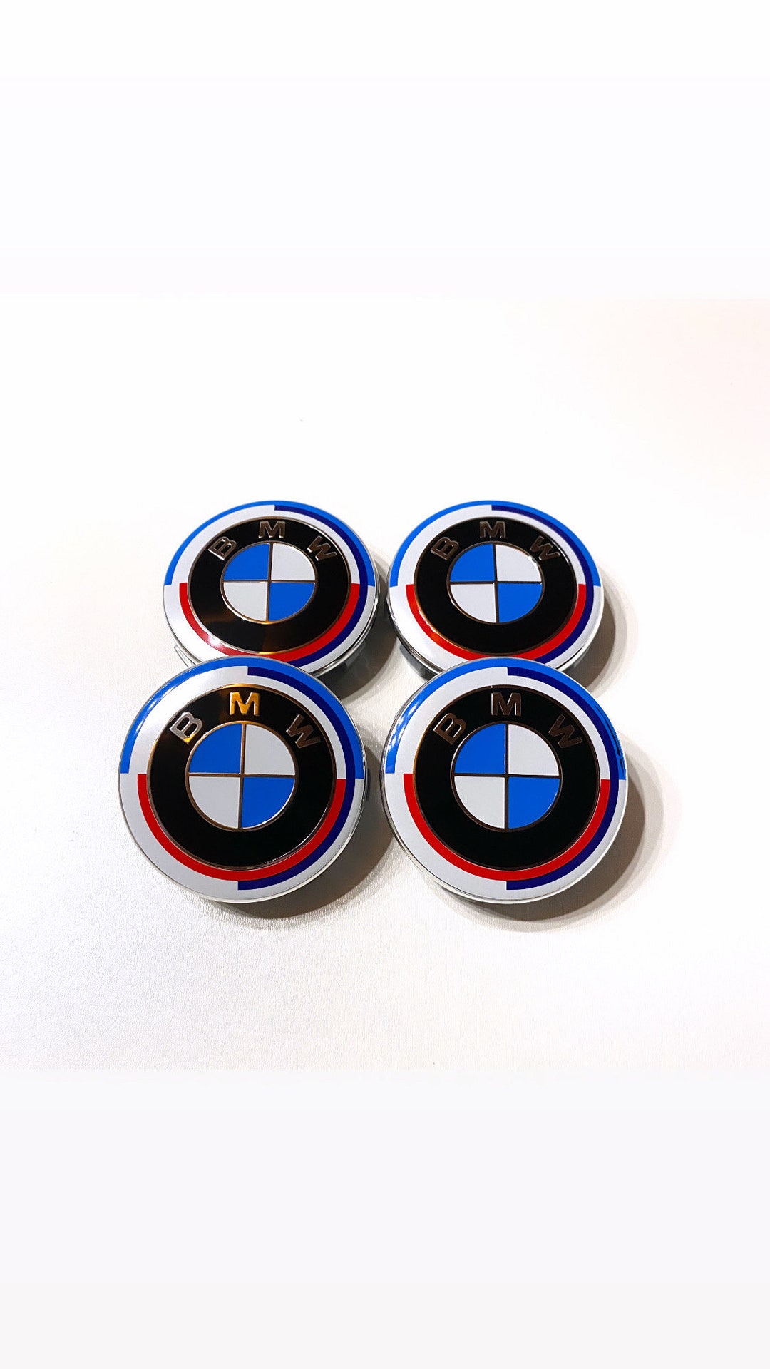 4x Wheel Centers Bmw 50th Anniversary 68mm Hub Covers Logos Emblem Blue ...