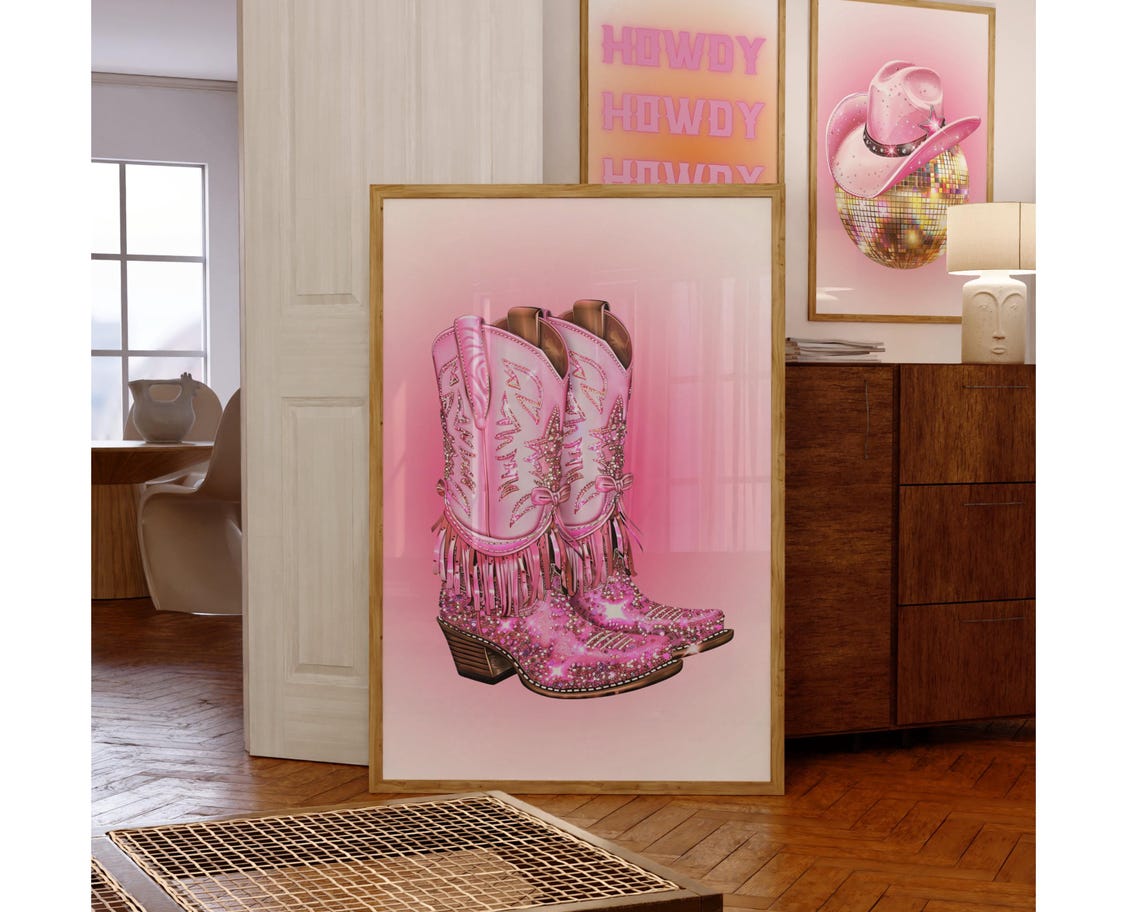Disco Cowgirl, Rodeo Disco Cowgirl Poster, Pink Cowboy Boots, Girly ...