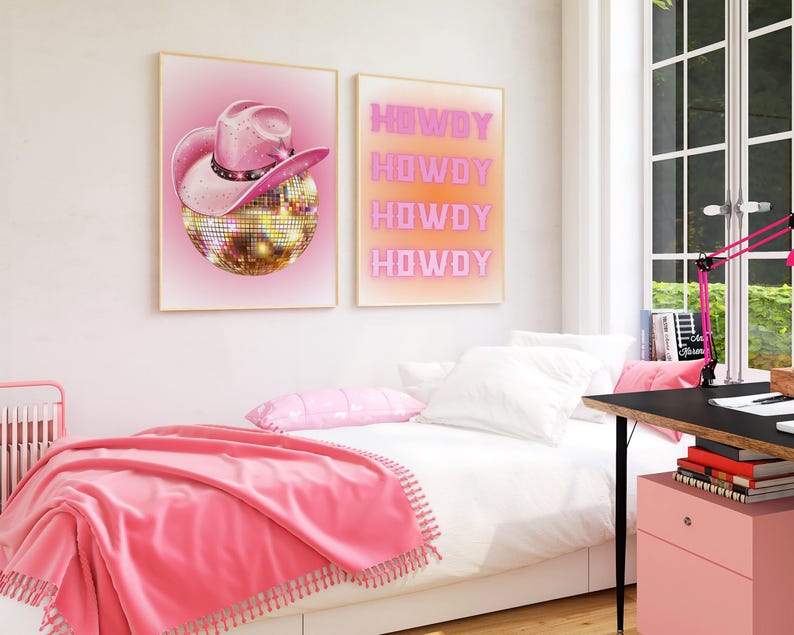 Disco Cowgirl, Rodeo Disco Cowgirl Poster, Pink Cowboy Boots, Girly ...