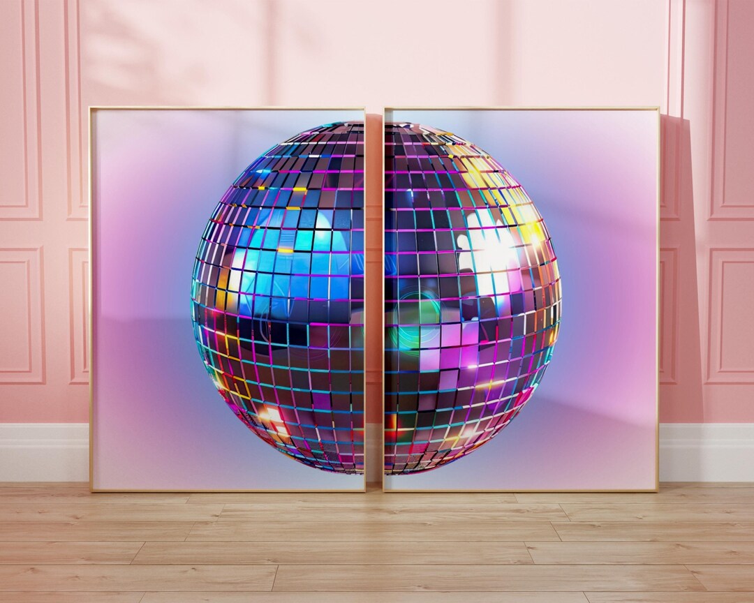 Trendy Mirror Ball, Disco Ball Y2k Aura 2 Piece Wall Art, Bright Colors ...