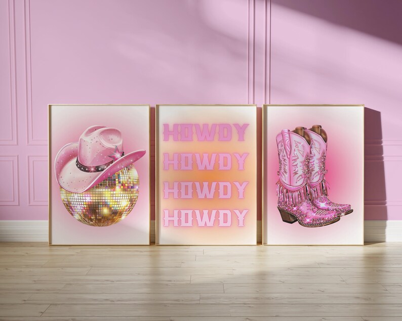 Disco Cowgirl, Rodeo Disco Cowgirl Poster, Pink Cowboy Boots, Girly ...