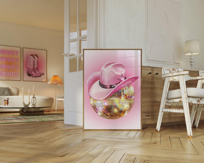 Disco Cowgirl, Rodeo Disco Cowgirl Poster, Pink Cowboy Boots, Girly ...