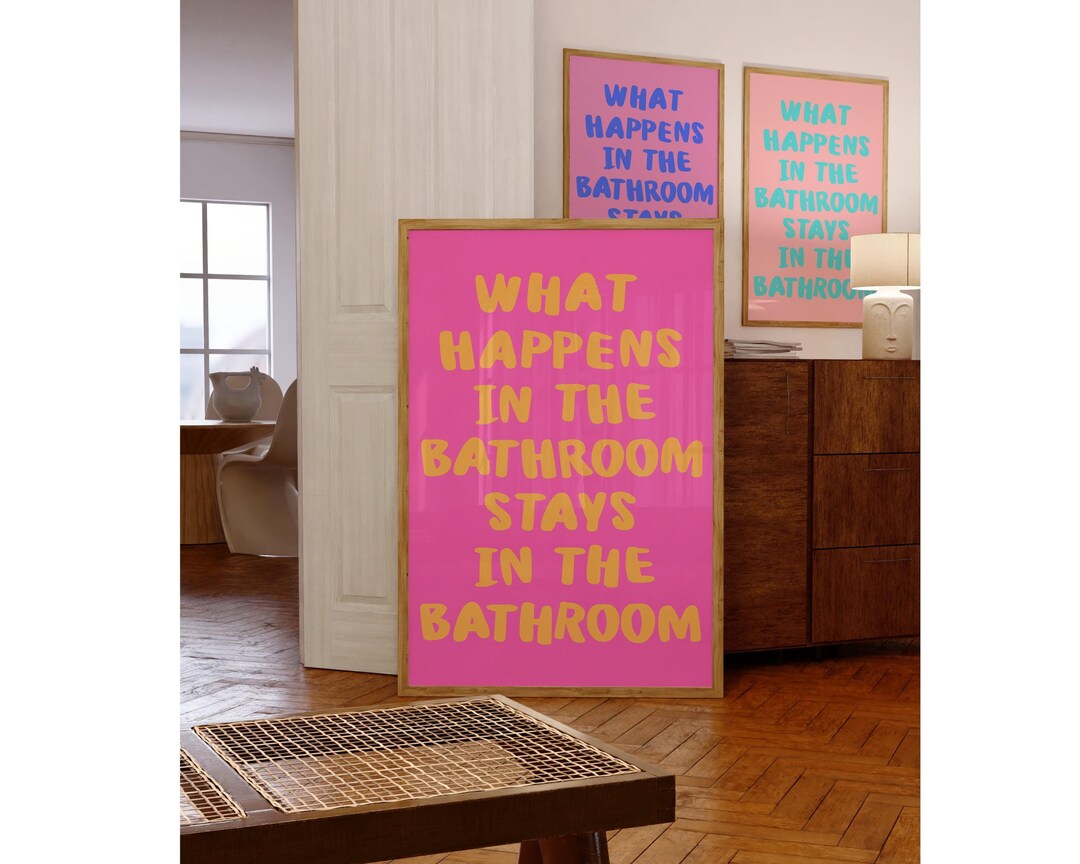 Preppy Groovy College Bathroom, Funny Restroom Toilet Sign, Vibrant ...