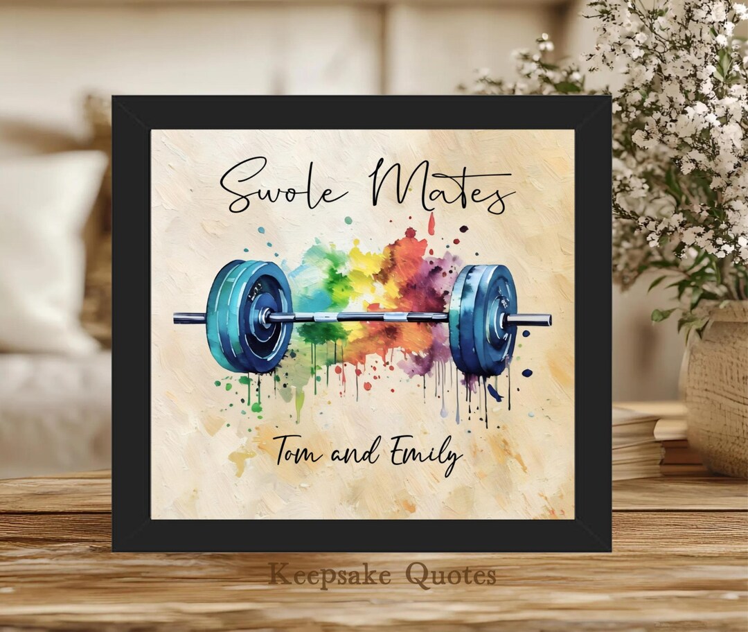 Swole Mates Sign Watercolor Framed Art, Fitness Gym Couple Gift ...