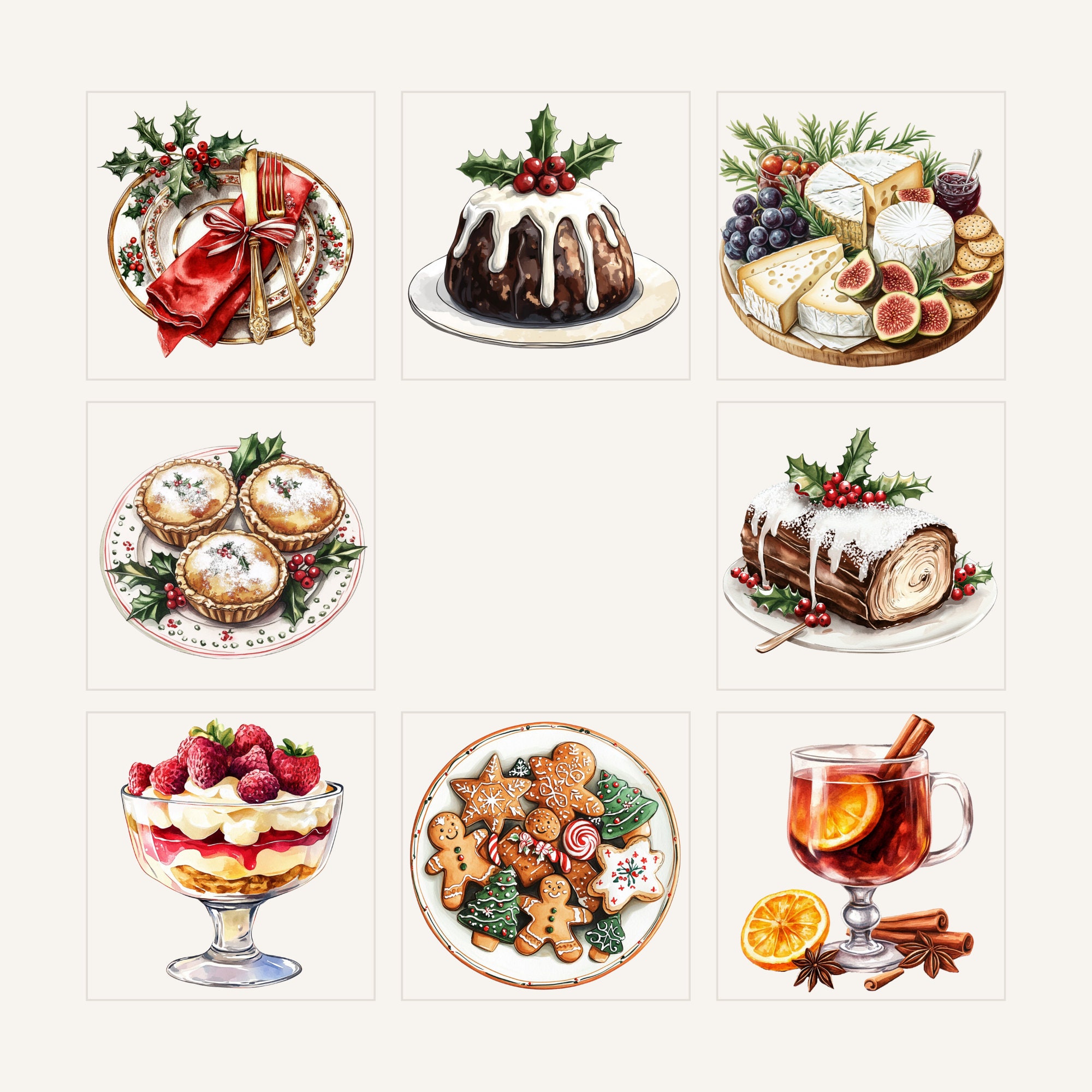 Christmas Dinner Clipart, Watercolor Style, Transparent Background ...