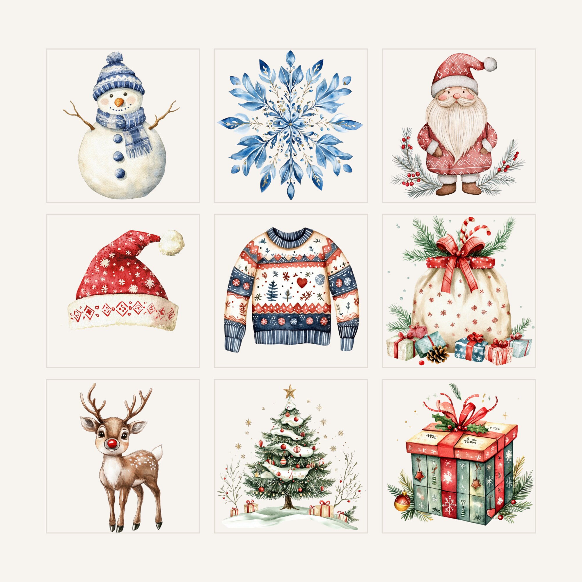 Scandi Christmas Icons Clipart, Watercolor Style, Transparent ...