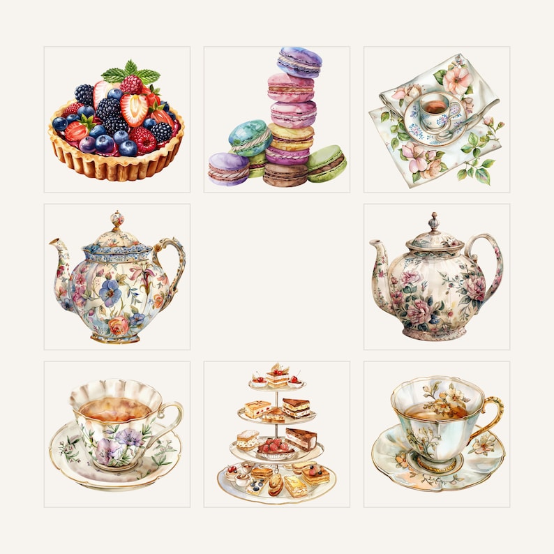 Afternoon Tea Clipart, Watercolor Images, Transparent Commercial Use ...