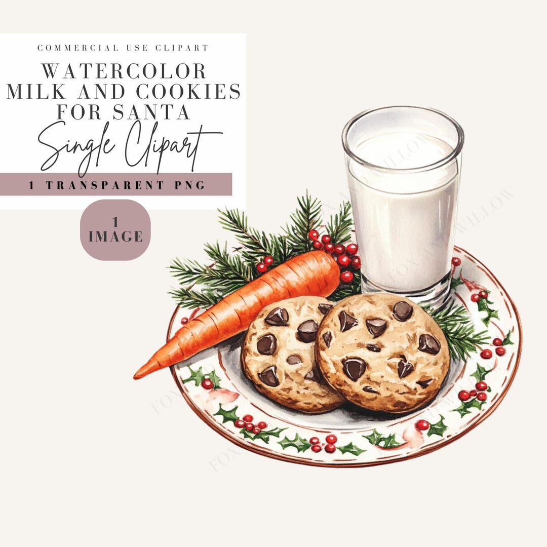 Milk and Cookies for Santa Clipart, Christmas Clip Art, Festive Design ...