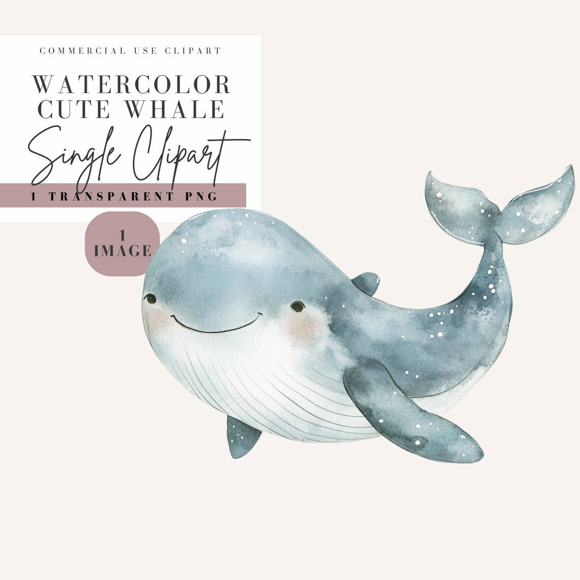 Cute Whale Clipart, Watercolor Style, Transparent Background ...
