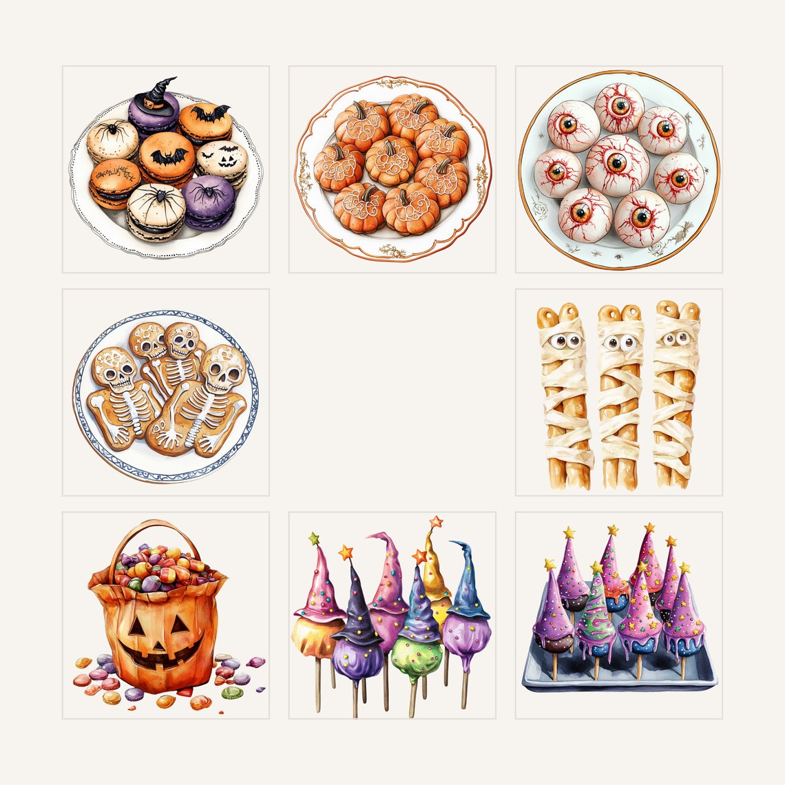 Halloween Treats Clipart, Watercolor Style, Transparent Background ...