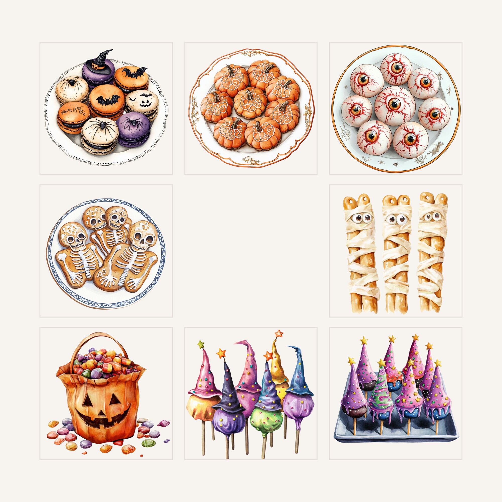 Halloween Treats Clipart, Watercolor Style, Transparent Background ...