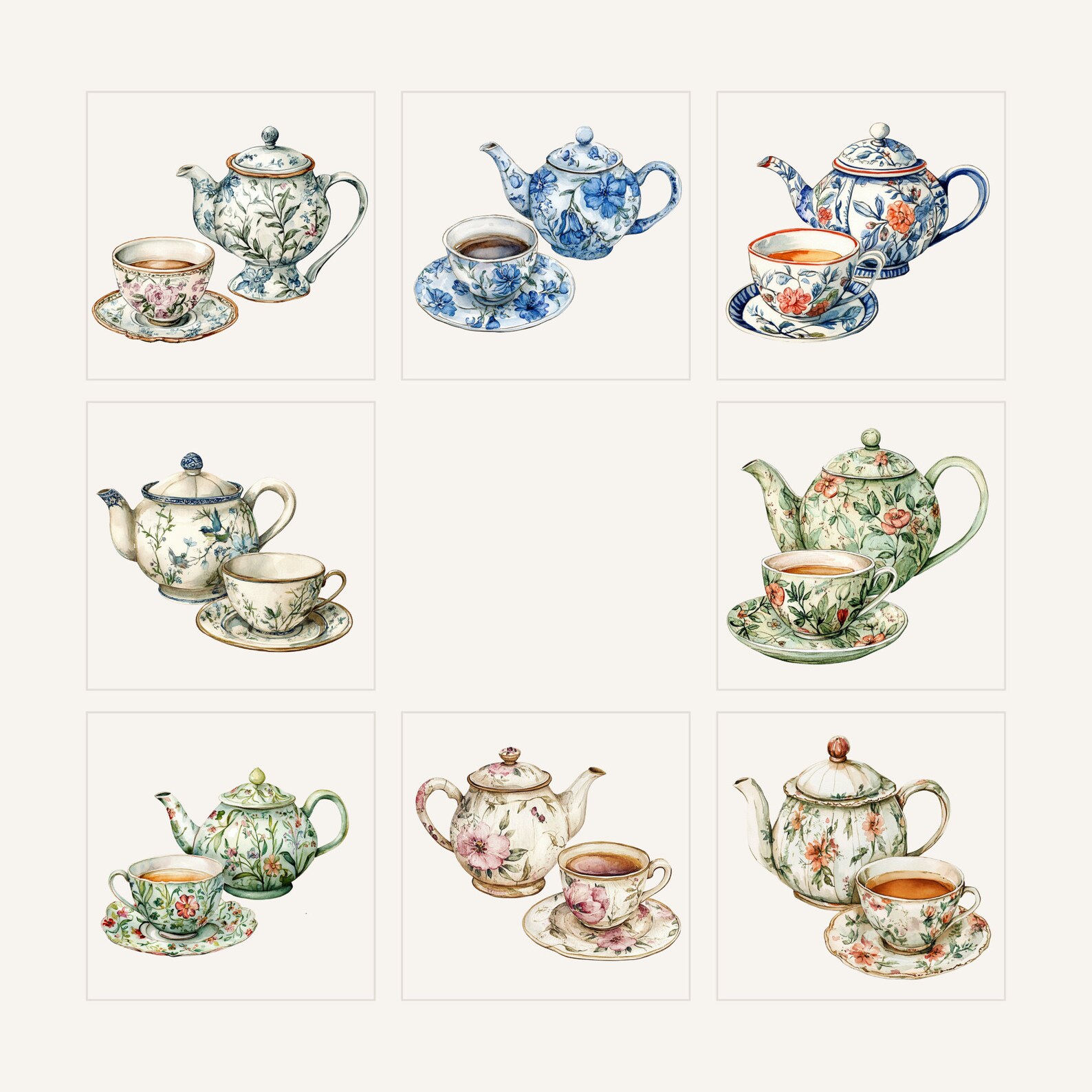 Teapot and Teacup Clipart, Watercolor Style, Transparent Background ...