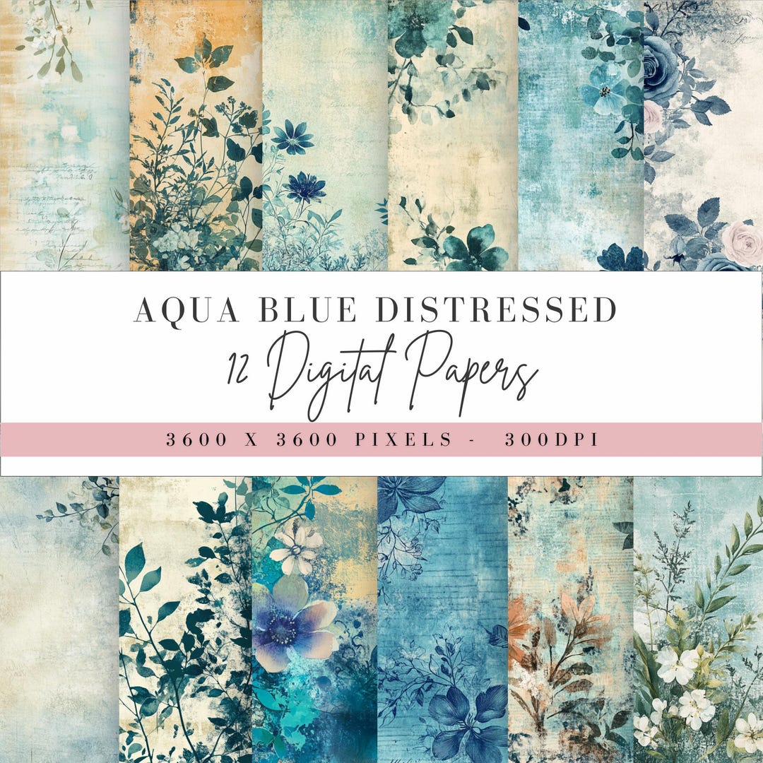 Aqua Blue Distressed Digital Paper, Textured Pattern Background ...
