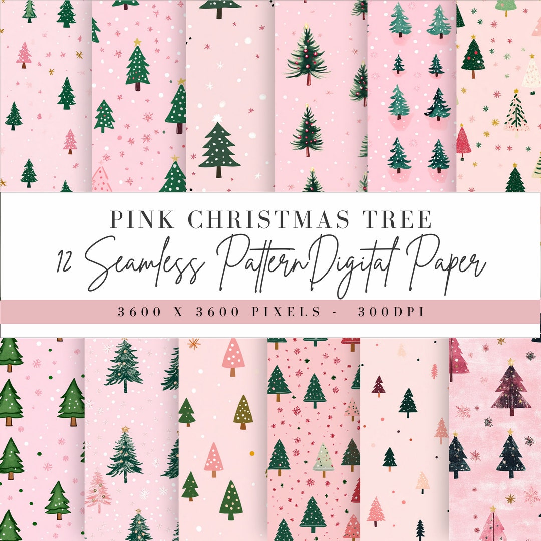 Pink Christmas Tree Digital Paper, Commercial Use PNG, Festive Xmas ...