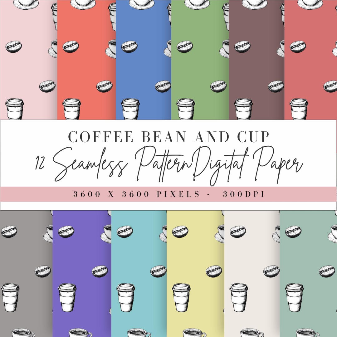 Coffee Bean and Cup Digital Paper, Commercial Use PNG, Seamless Pattern ...