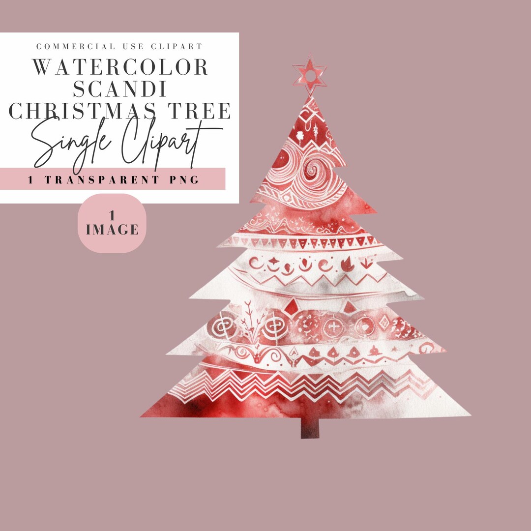 Scandi Christmas Tree Clipart, Watercolor Style, Transparent Background ...