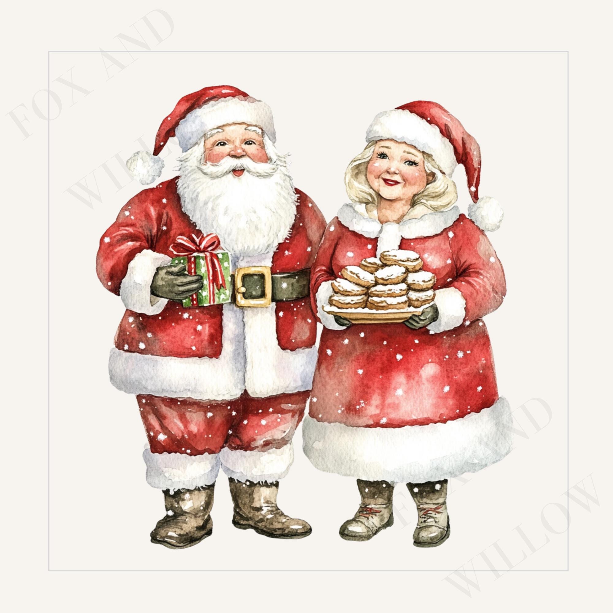 Santa and Mrs Claus Clipart, Watercolor Style, Transparent Background ...