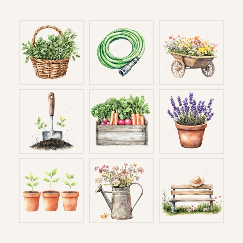 Spring Gardening Clipart, Floral Garden Clip Art, Herb Garden Image ...