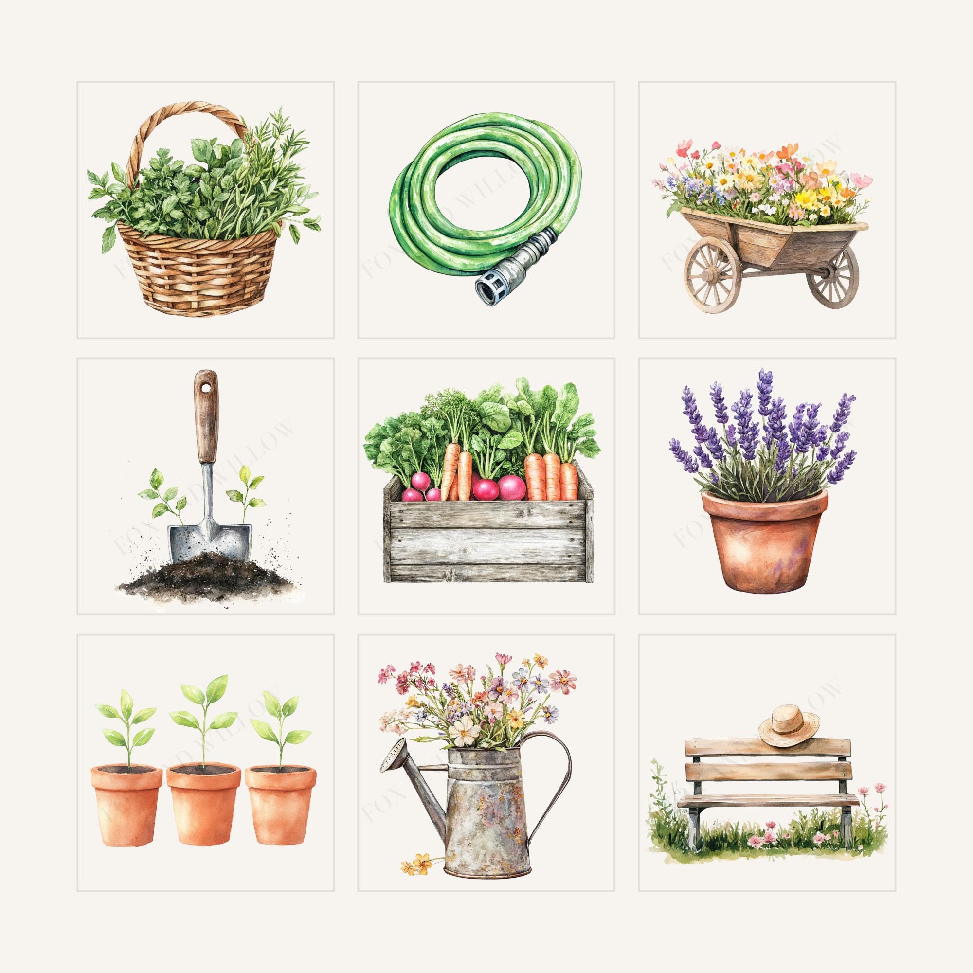 Spring Gardening Clipart, Floral Garden Clip Art, Herb Garden Image ...