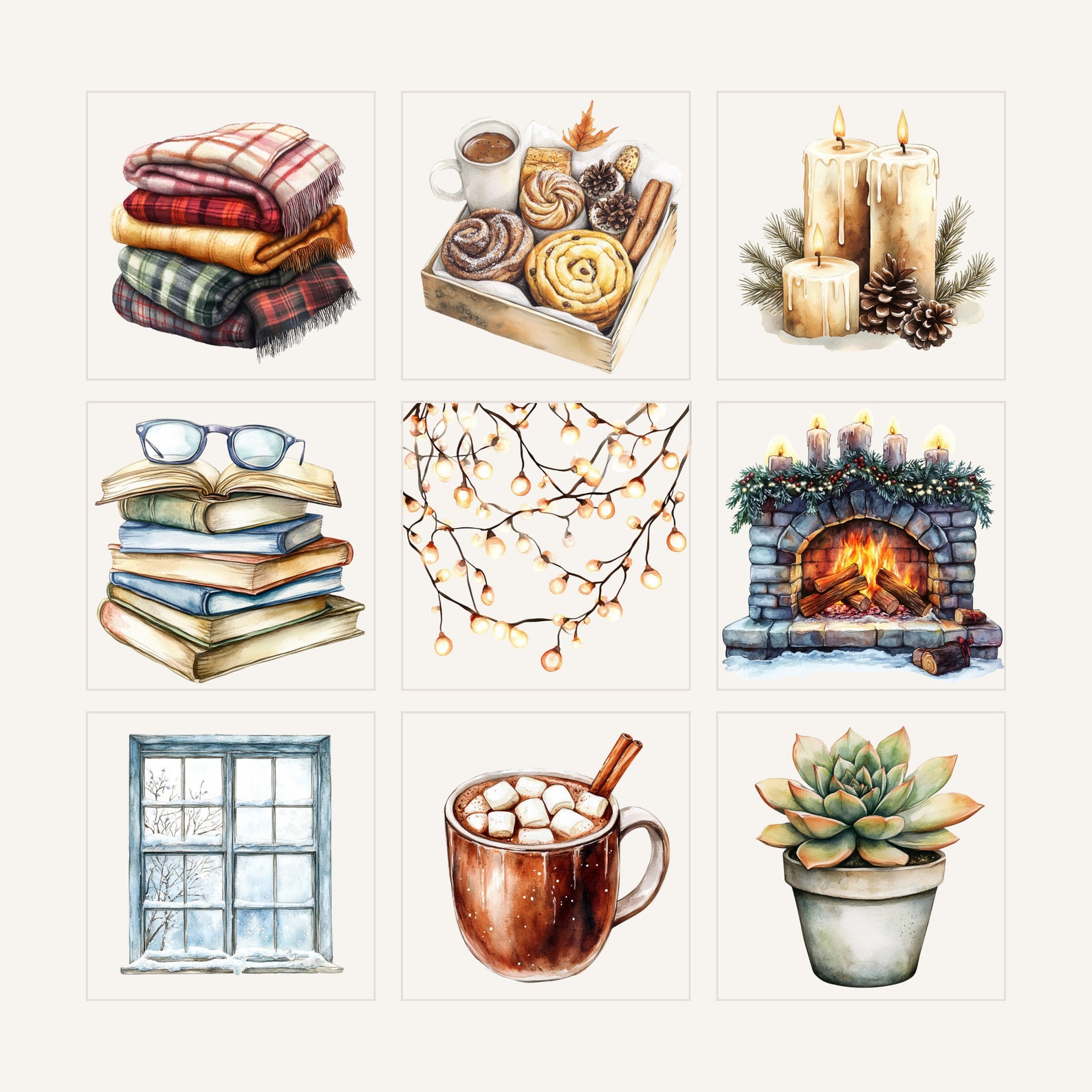 Winter Hygge Clipart, Watercolor Style, Transparent Background ...