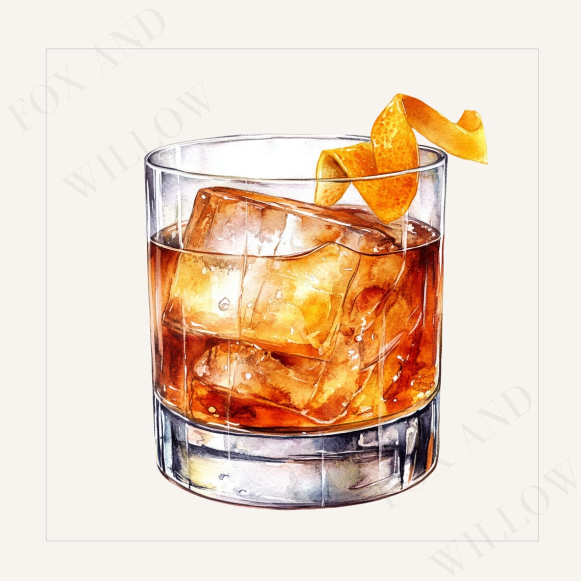 Old Fashioned Cocktail Clipart, Watercolor Style, Transparent ...