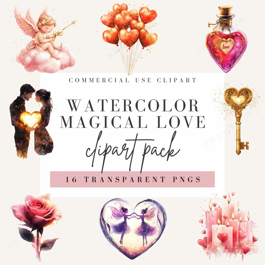 Magical Love Clipart, Watercolor Style, Enchanted Romance Clip Art ...