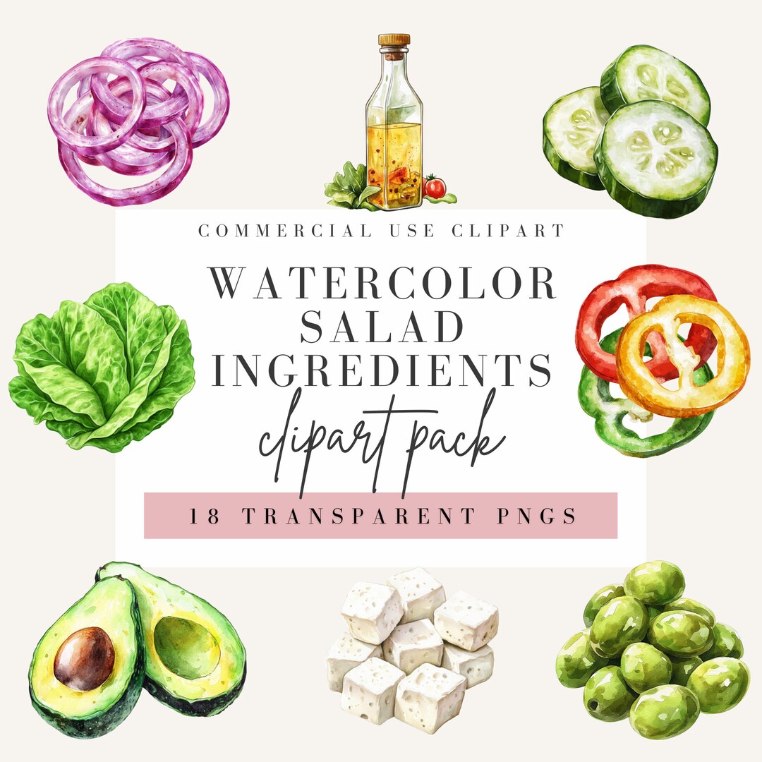 Salad Ingredients Clipart, Watercolor Style, Transparent Background ...